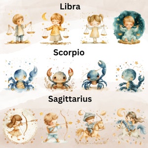Baby Zodiac Signs Clipart, Baby Zodiac Bundle PNG, Cute Watercolor ...
