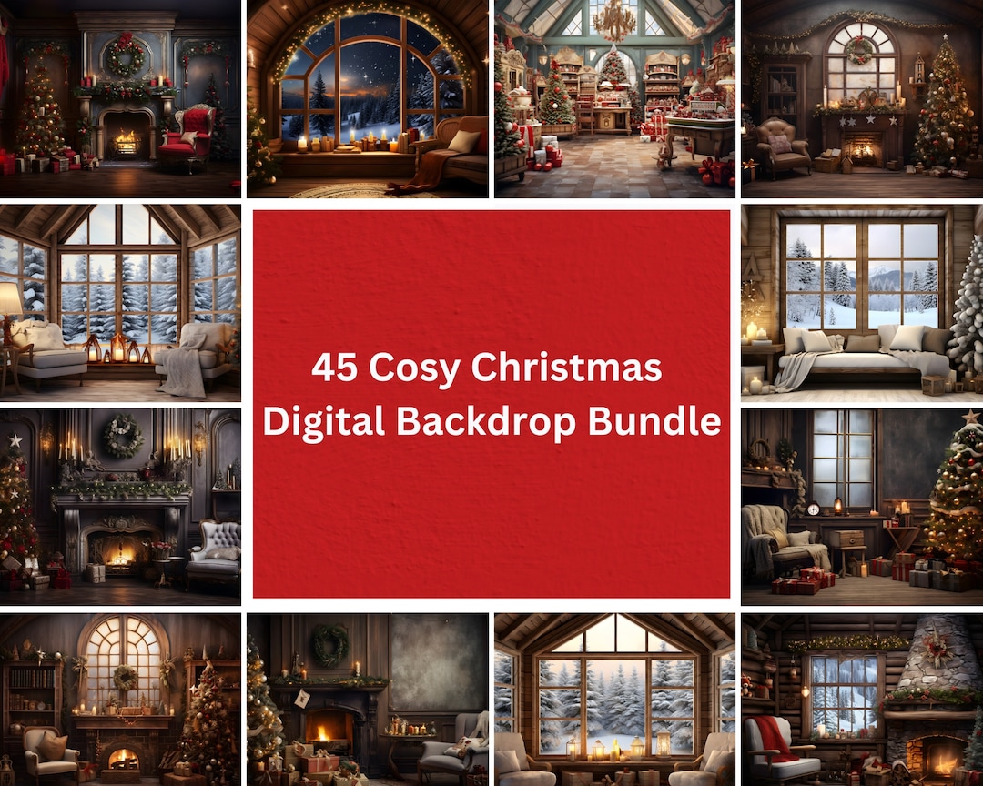 Cosy Christmas Digital Backdrop Bundle, 45 Christmas Room Digital ...