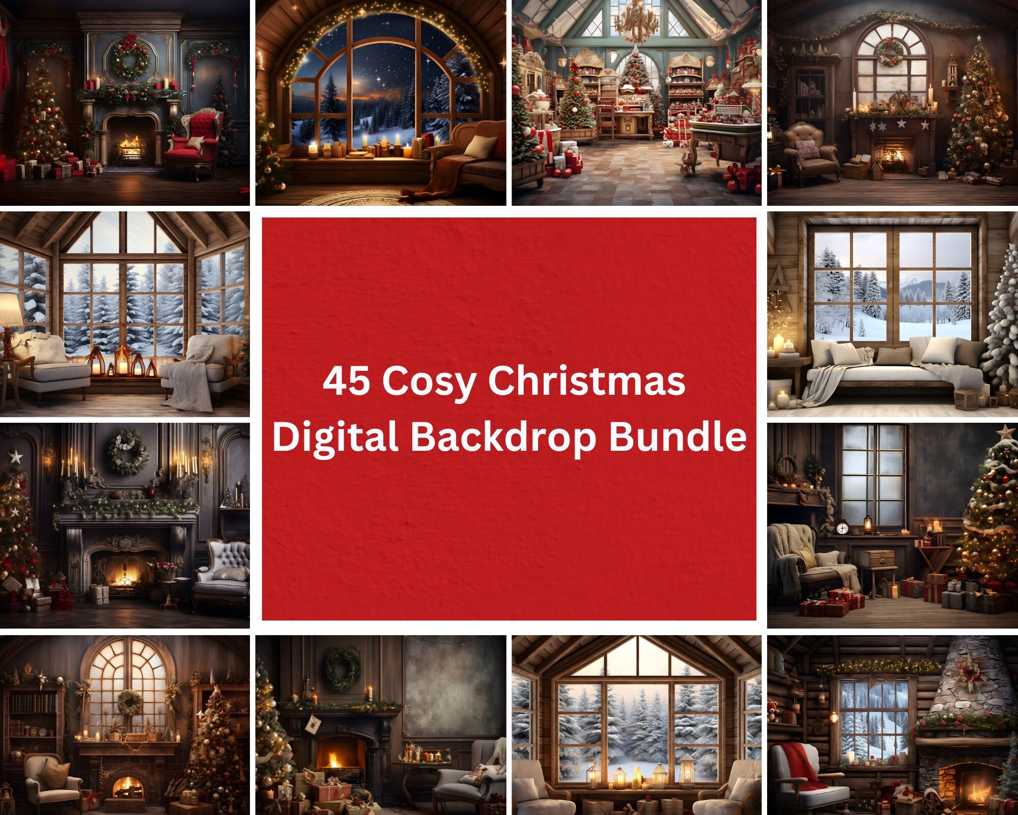 Cosy Christmas Digital Backdrop Bundle, 45 Christmas Room Digital ...