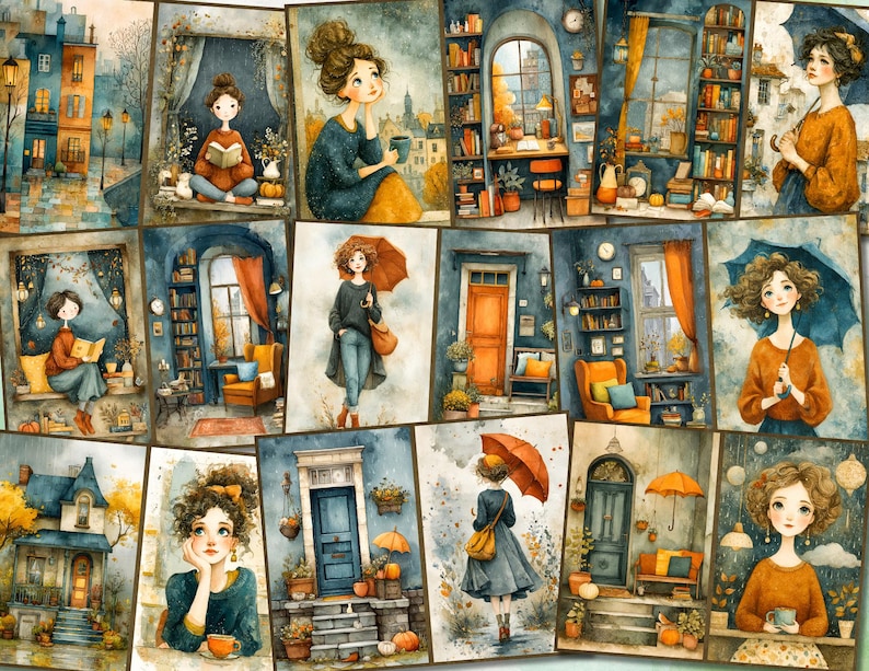 Autumn in the City Junk Journal Page: Rainy Fall Designs (digital ...