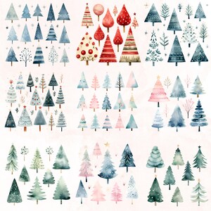 Nordic Christmas Tree Clipart: Watercolor Pine Patterns (digital ...