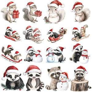 Woodland Christmas Clipart Bundle: Festive Animals, Holiday Graphics ...