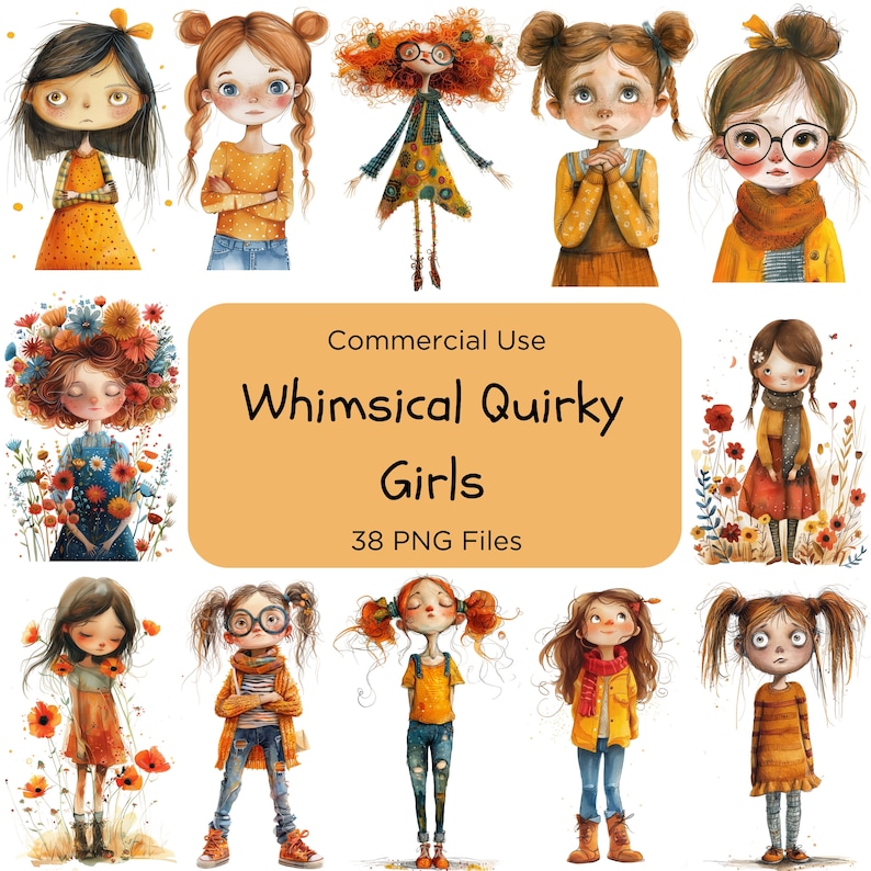 Whimsical Quirky Girls Clipart: PNG Bundle (digital Download) - Etsy