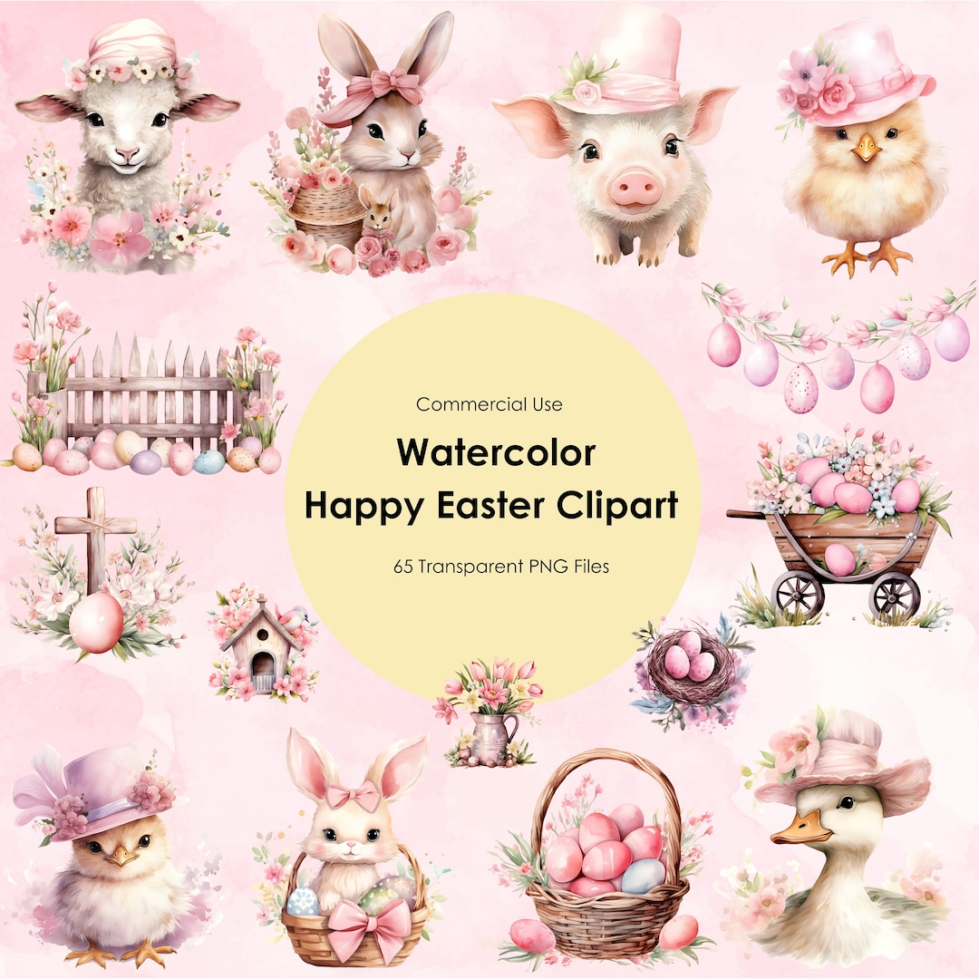 Watercolor Happy Easter Clipart Bundle, Farmhouse Easter Clipart ...