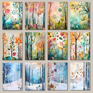 Whimsical Forest Printable Backgrounds, Forest Four Seasons Digital ...