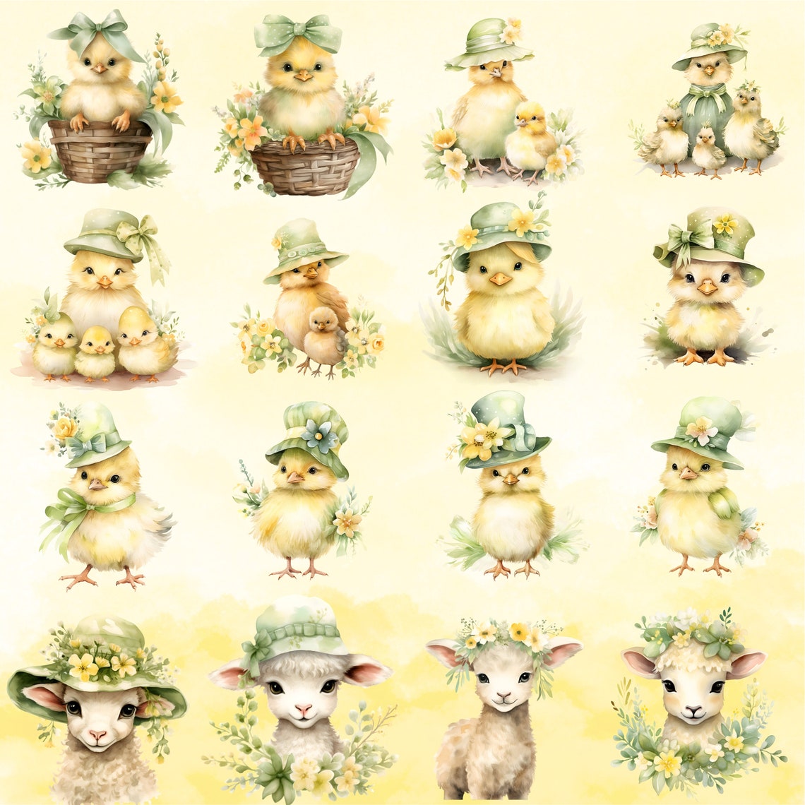 Cute Watercolor Easter Clipart Bundle, Farmhouse Easter Clipart, Easter ...