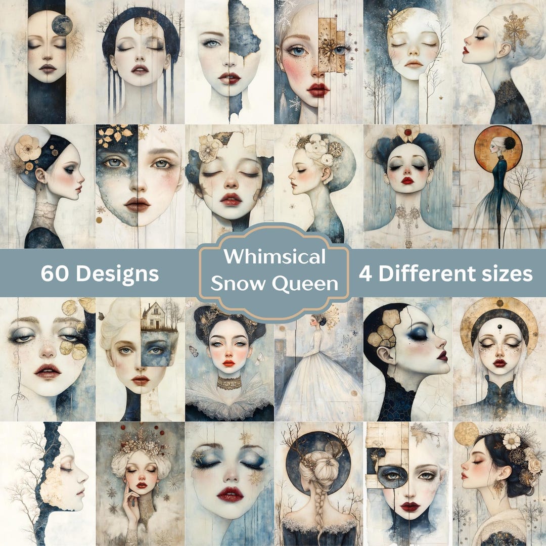 Whimsical Snow Queen Digital Art: Printable Winter Designs (JPG) - Etsy