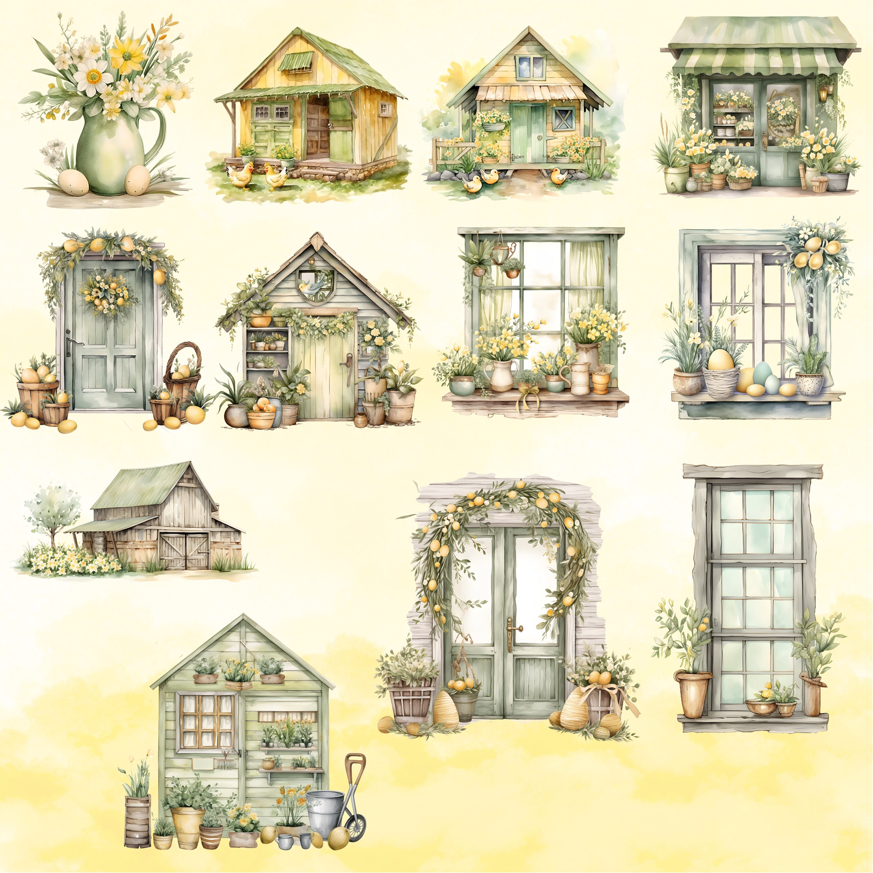 Cute Watercolor Easter Clipart Bundle, Farmhouse Easter Clipart, Easter ...