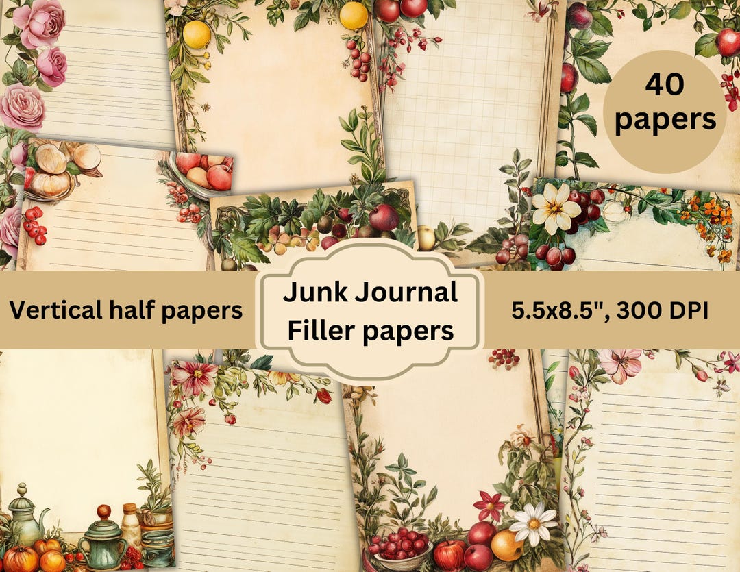 Decorative Junk Journal Filler Half Papers, Pretty Border Vertical ...