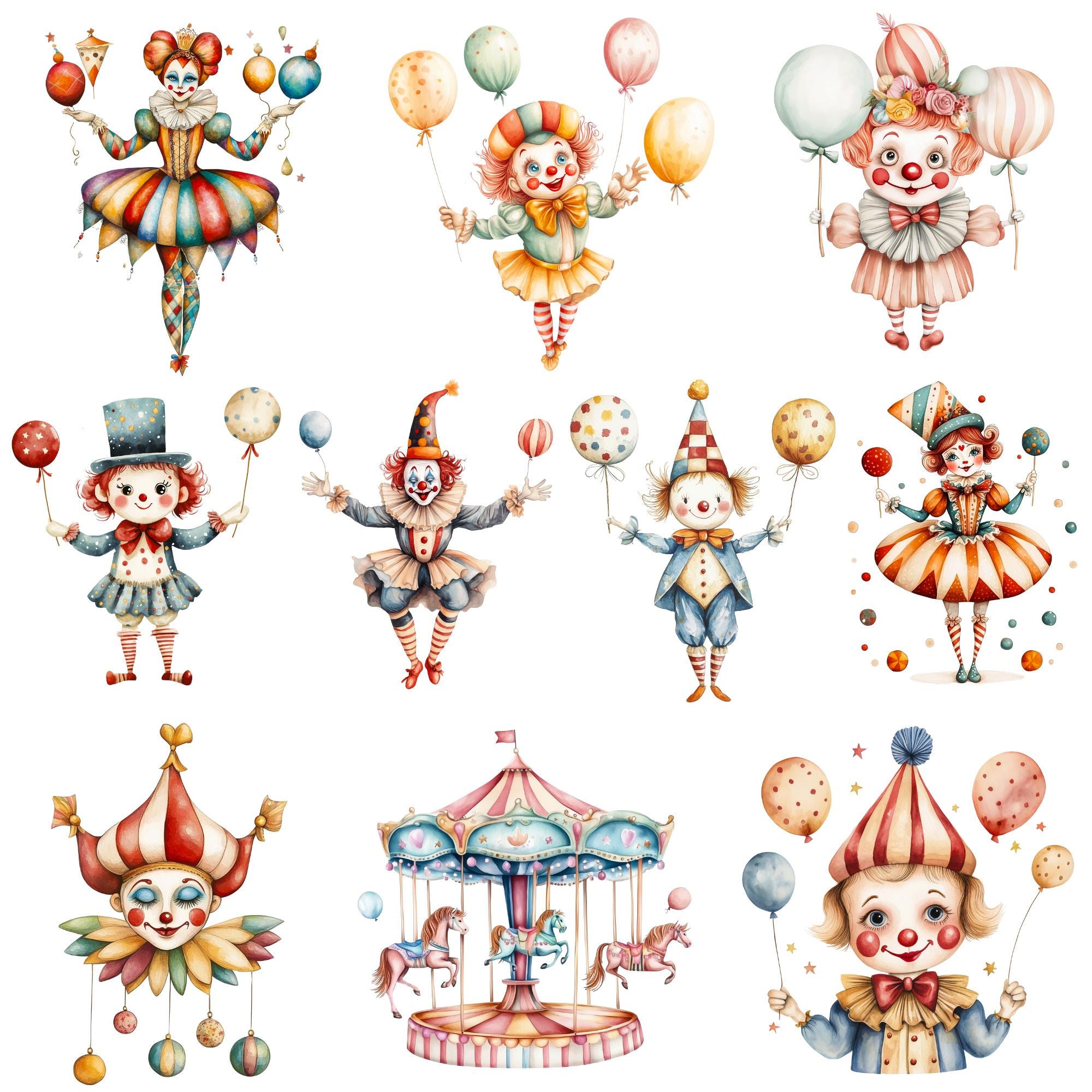 Watercolor Circus Clipart Bundle, Carnival Animals PNG (digital ...
