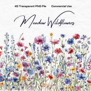 Watercolor Wildflower Clipart: Meadow Floral PNG Set (digital Download ...