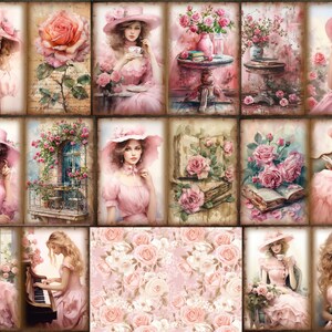 Watercolor Vintage Rose Junk Journal Kit, Victorian Lady Pink Rose ...