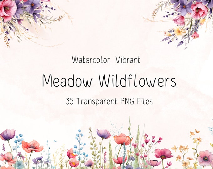 Boho Wild Flowers Clipart. Watercolor Wild Flowers. Wildflower Meadow ...