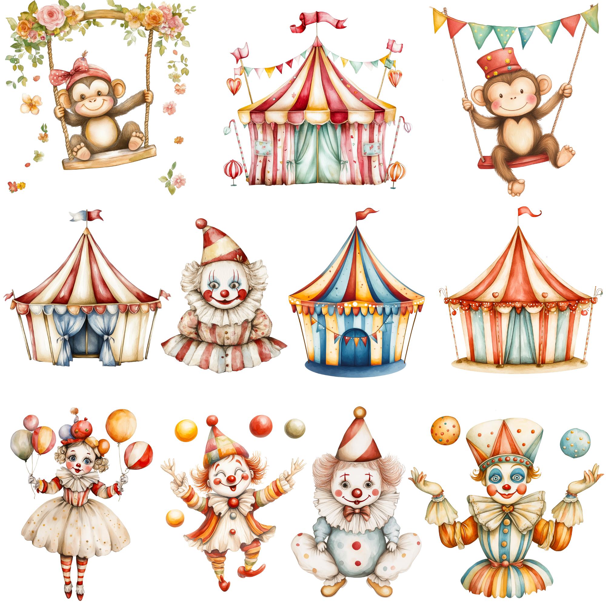 Watercolor Circus Clipart Bundle, Carnival Animals PNG (digital ...