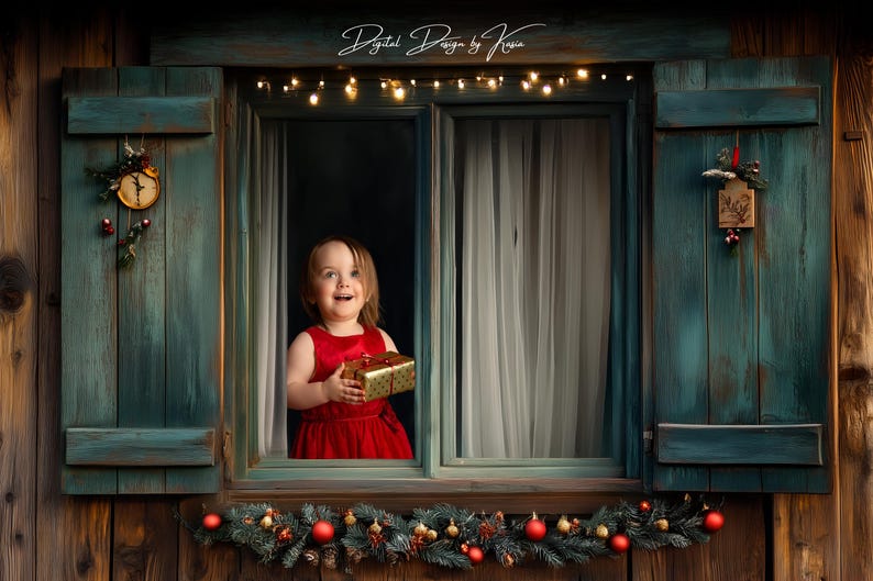 Rustic Christmas Window Digital Backdrop: Cozy Holiday Overlay (2 PSD Files) - Etsy