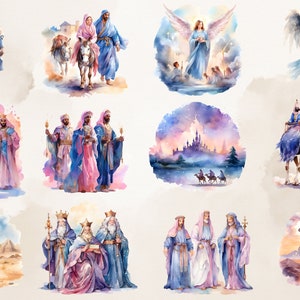 Watercolor Nativity Clipart Bundle: Christmas PNG Scenes (digital ...