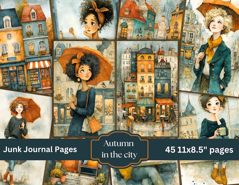 Autumn in the City Junk Journal Page: Rainy Fall Designs (digital ...