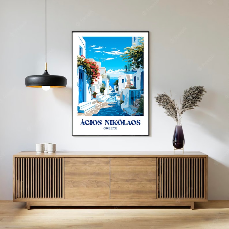 Ágios Nikólaos Travel Poster, Crete Wall Art Print,paros Painting ...