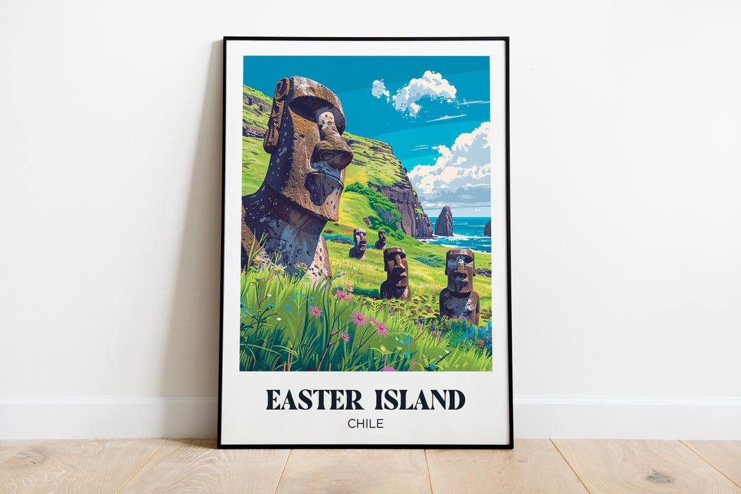 Easter Island Poster, Moai Illustration, Easter Island Travel Poster ...