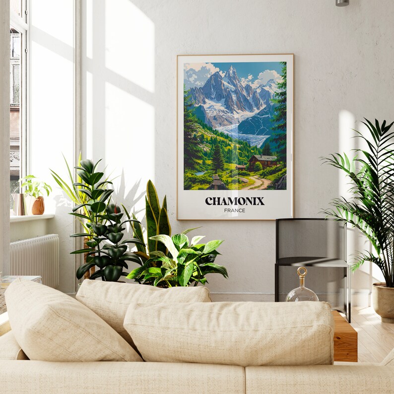 Chamonix Travel Poster,french Alps Wall Art Print,mountain Painting ...