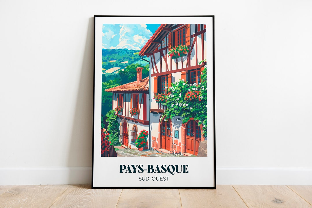 Pays Basque Travel Poster,pays Basque Wall Art Print,lake Painting Illustration,printable ...
