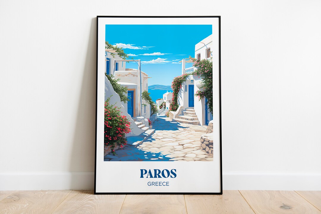 Paros Travel Poster, Mykonos Wall Art Print,paros Painting Illustration ...