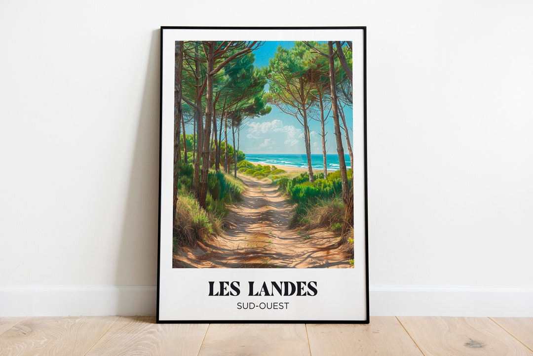 Travel Poster Les Landes Atlantic Ocean Beach Illustration Travel ...