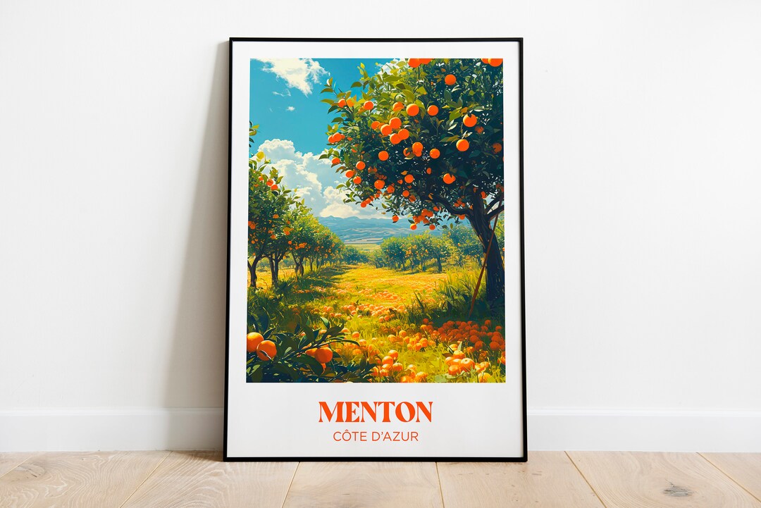 Menton Travel Poster,cote D'azur Wall Art Print,orange Painting ...