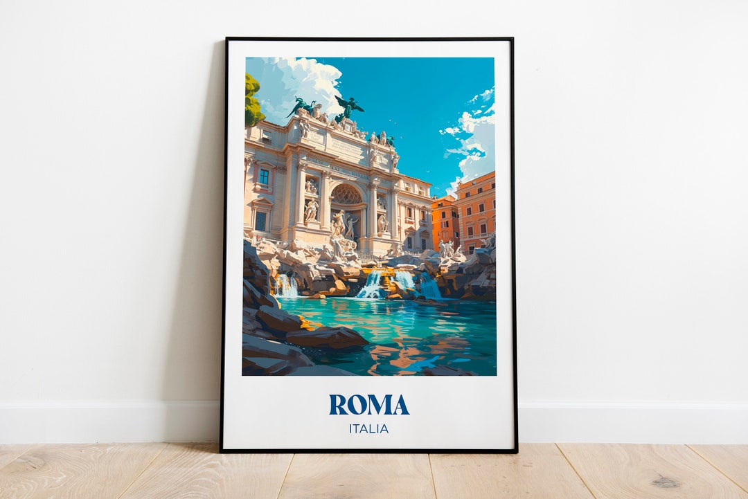 Rome Travel Poster, Italian Art Print Trevi Fountain Painting ...