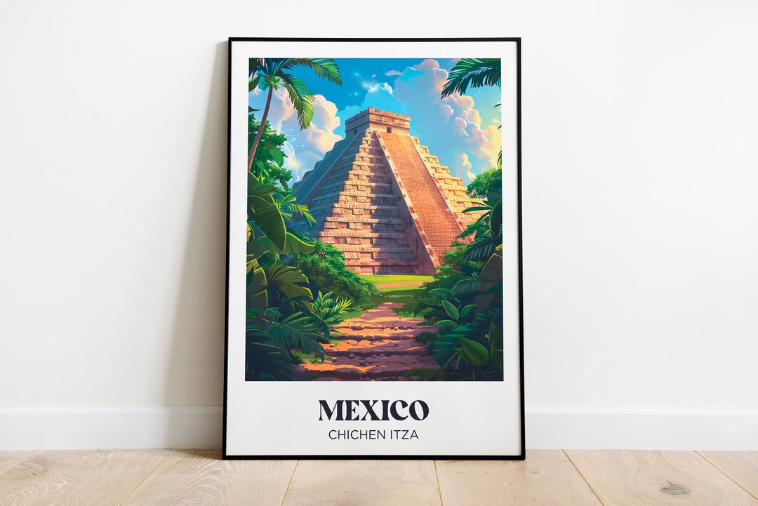 Chichen Itza Travel Poster, Mexico Wall Art Print, Chichen Itza ...