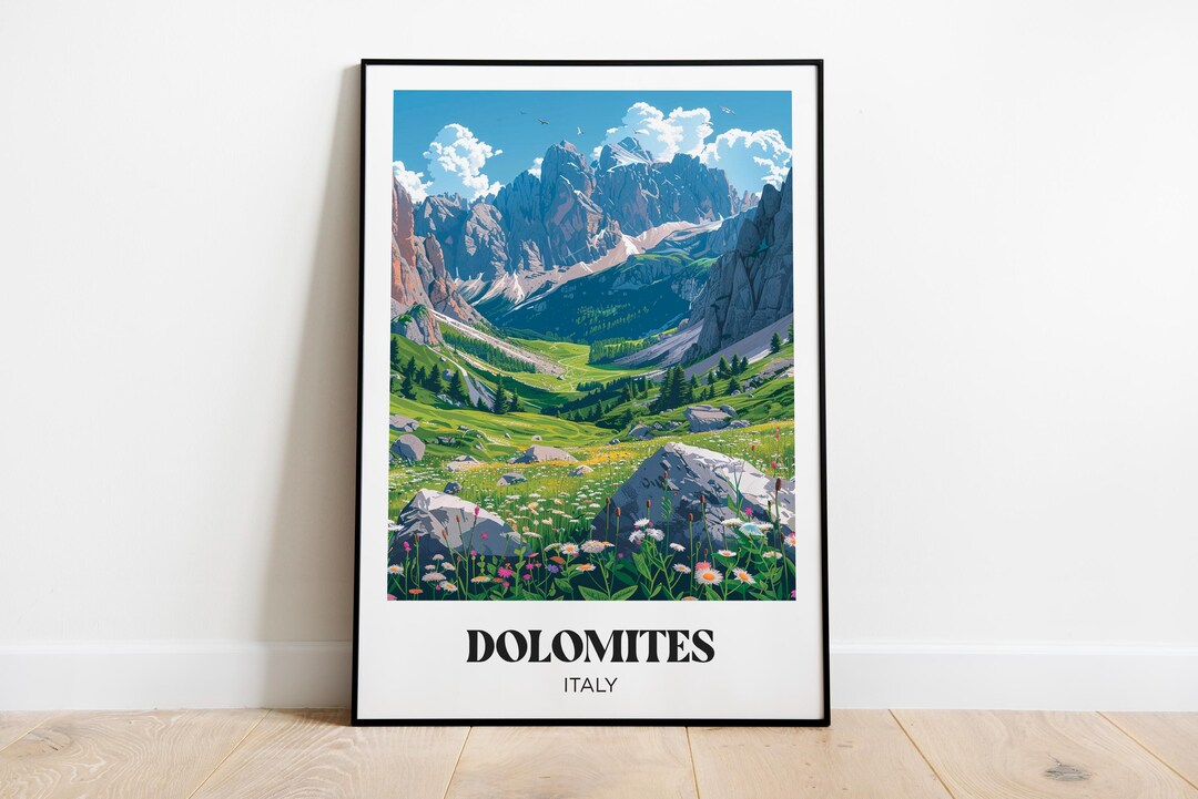Dolomites Travel Poster, Dolomites Print, Italy Illustrated Painting ...