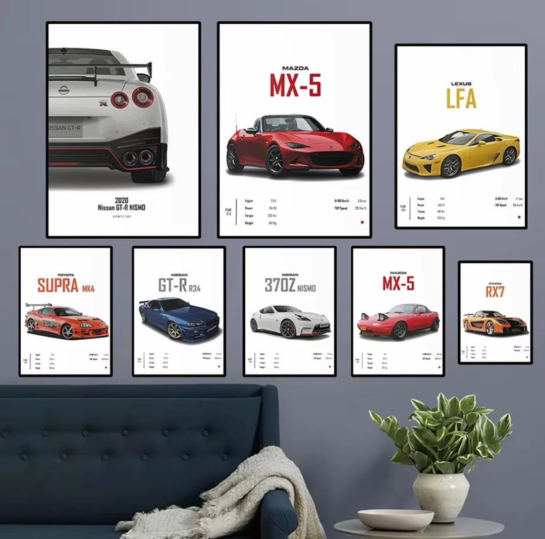 Japanese Sports Car Poster Collection, Nissan GT-R, 240Z, Mazda RX-7 ...