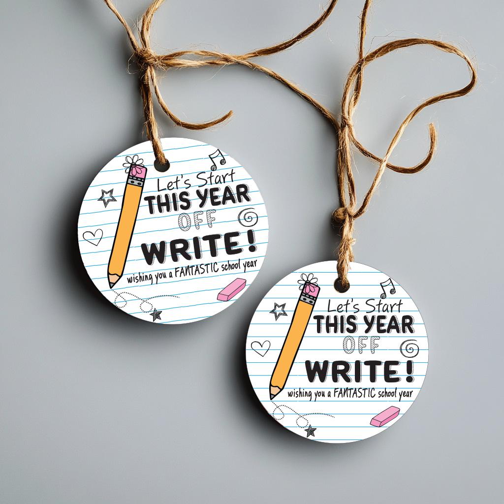 Back to School Pencil Round Gift Tag Template, Printable Let's Start ...