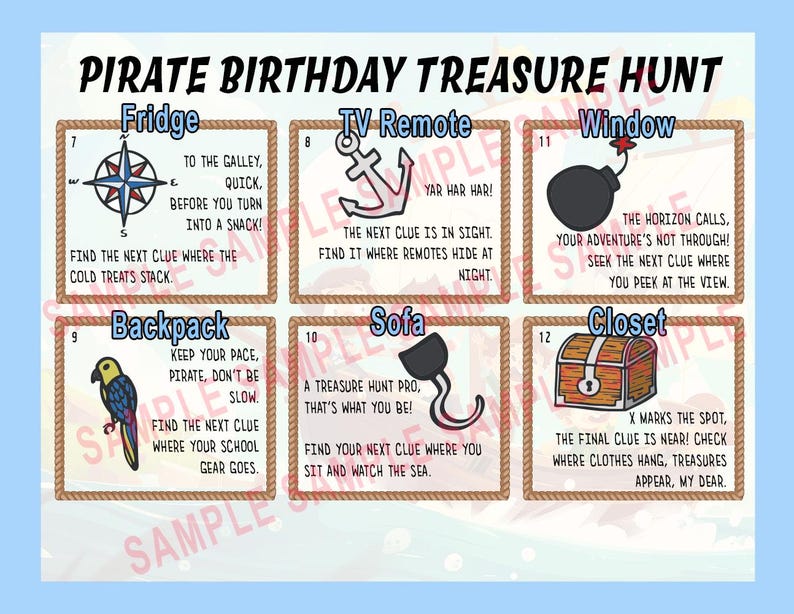 Pirate Birthday Scavenger Hunt for Kids, Birthday Treasure Hunt, Indoor ...