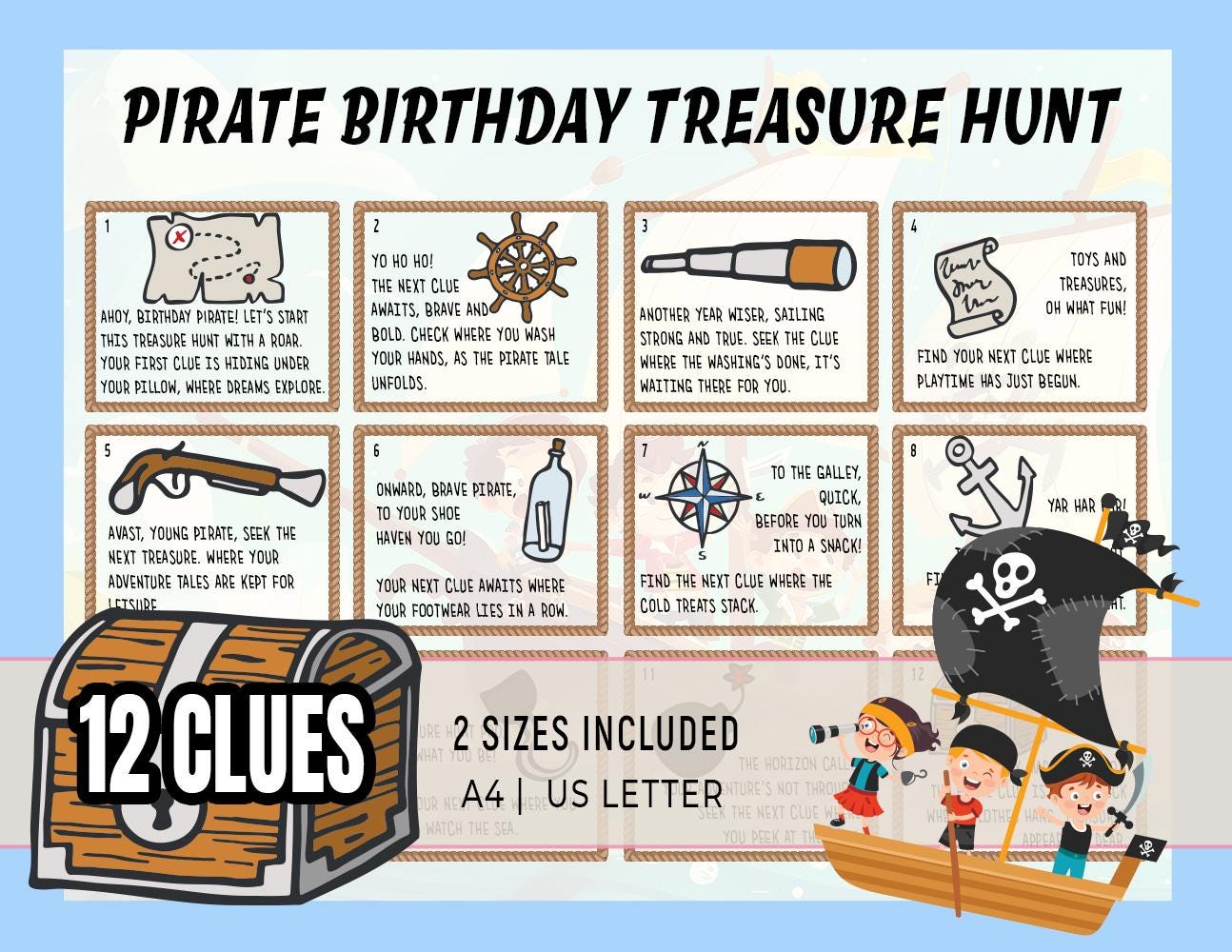 Pirate Birthday Scavenger Hunt for Kids, Birthday Treasure Hunt, Indoor ...