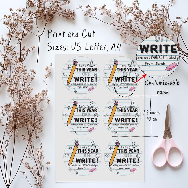 Back to School Pencil Round Gift Tag Template, Printable Let's Start ...
