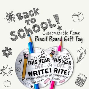 Back to School Pencil Round Gift Tag Template, Printable Let's Start ...