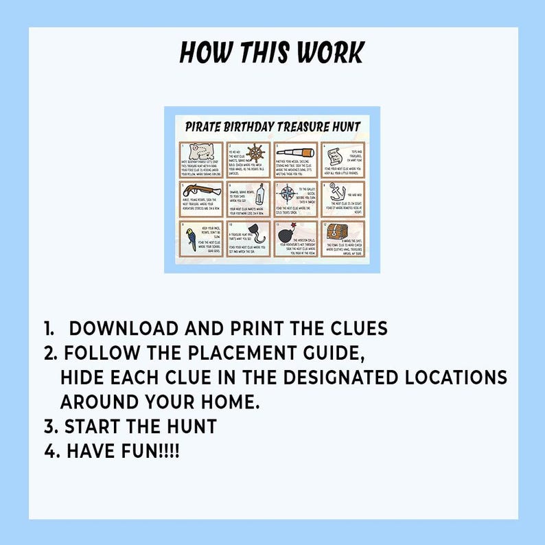 Pirate Birthday Scavenger Hunt for Kids, Birthday Treasure Hunt, Indoor ...