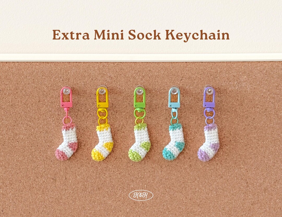 Extra Mini Sock Keychain • Pastel Handmade Cotton Crochet Keyring Bag ...