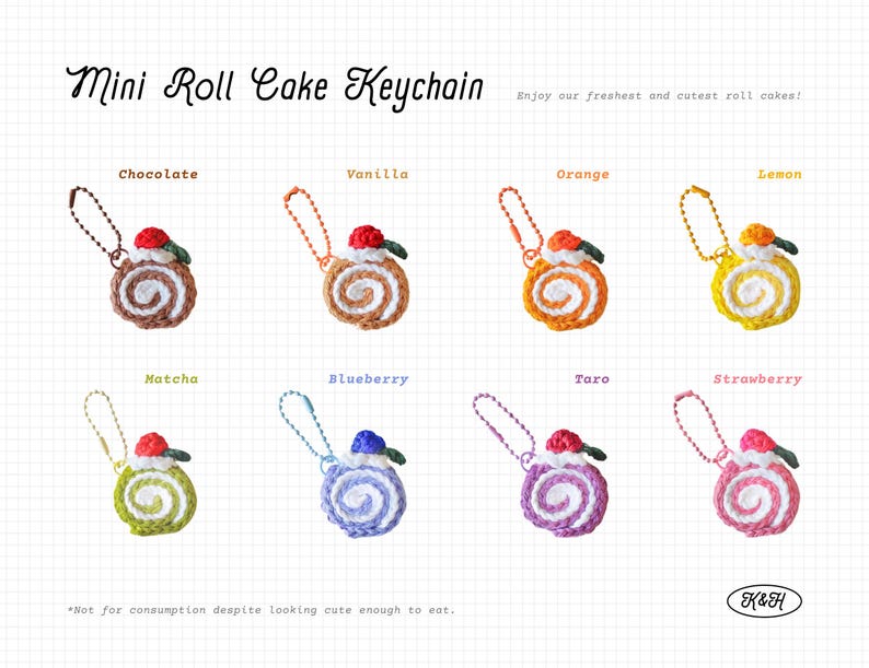 Matcha Mini Roll Cake Keychain • Handmade Cotton Crochet Bag Charm ...