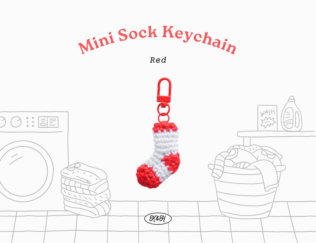 Red Mini Sock Keychain Cute Cozy Handmade Cotton Crochet Keyring Gift ...