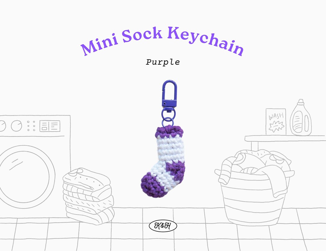 Purple Mini Sock Keychain • Cute Cozy Handmade Cotton Crochet Keyring ...