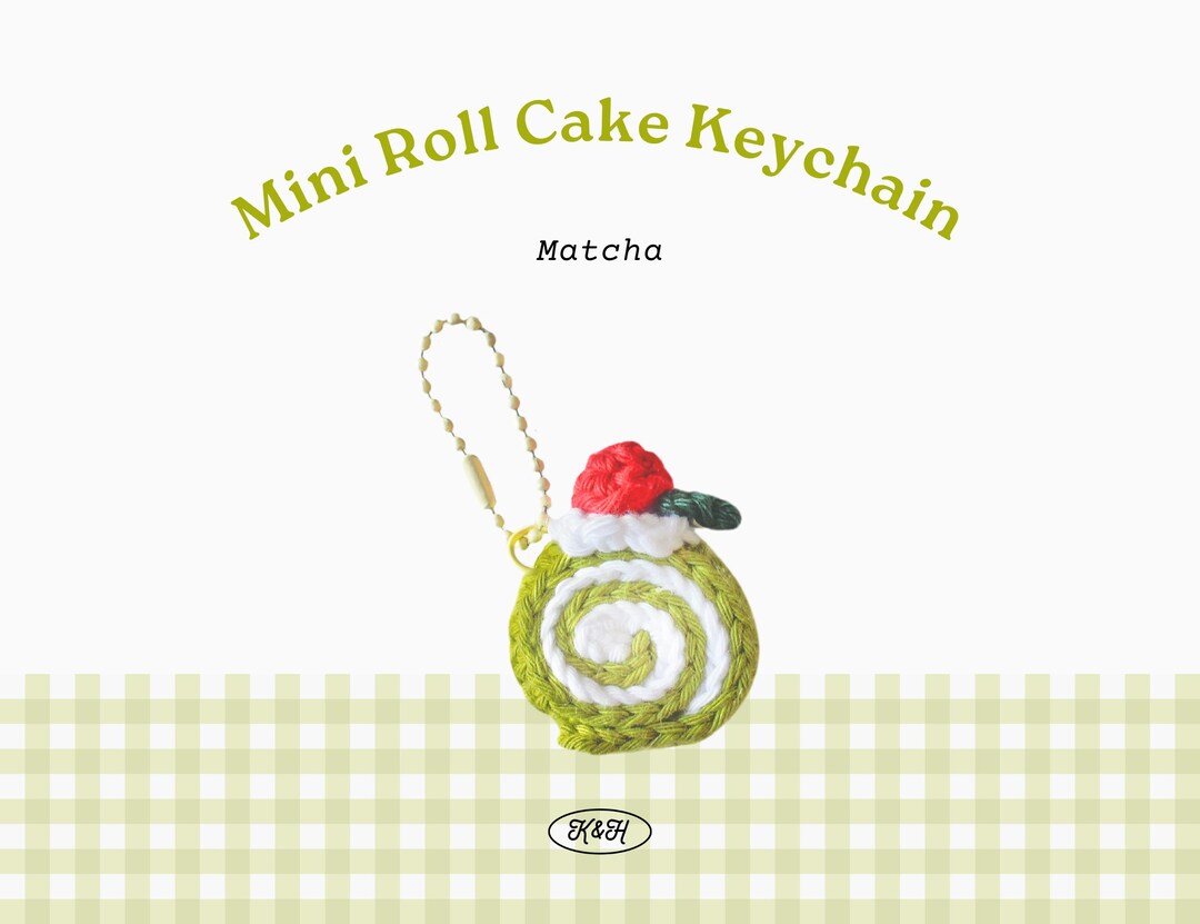 Matcha Mini Roll Cake Keychain • Handmade Cotton Crochet Bag Charm ...