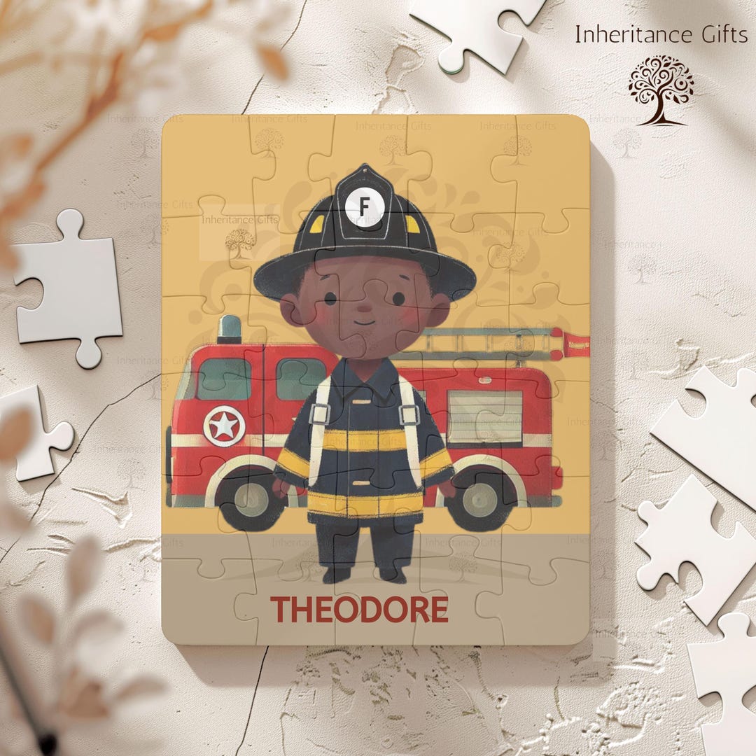 Wooden Name Puzzle, Educational Toy, Fireman Theme, Personalized Gift ...