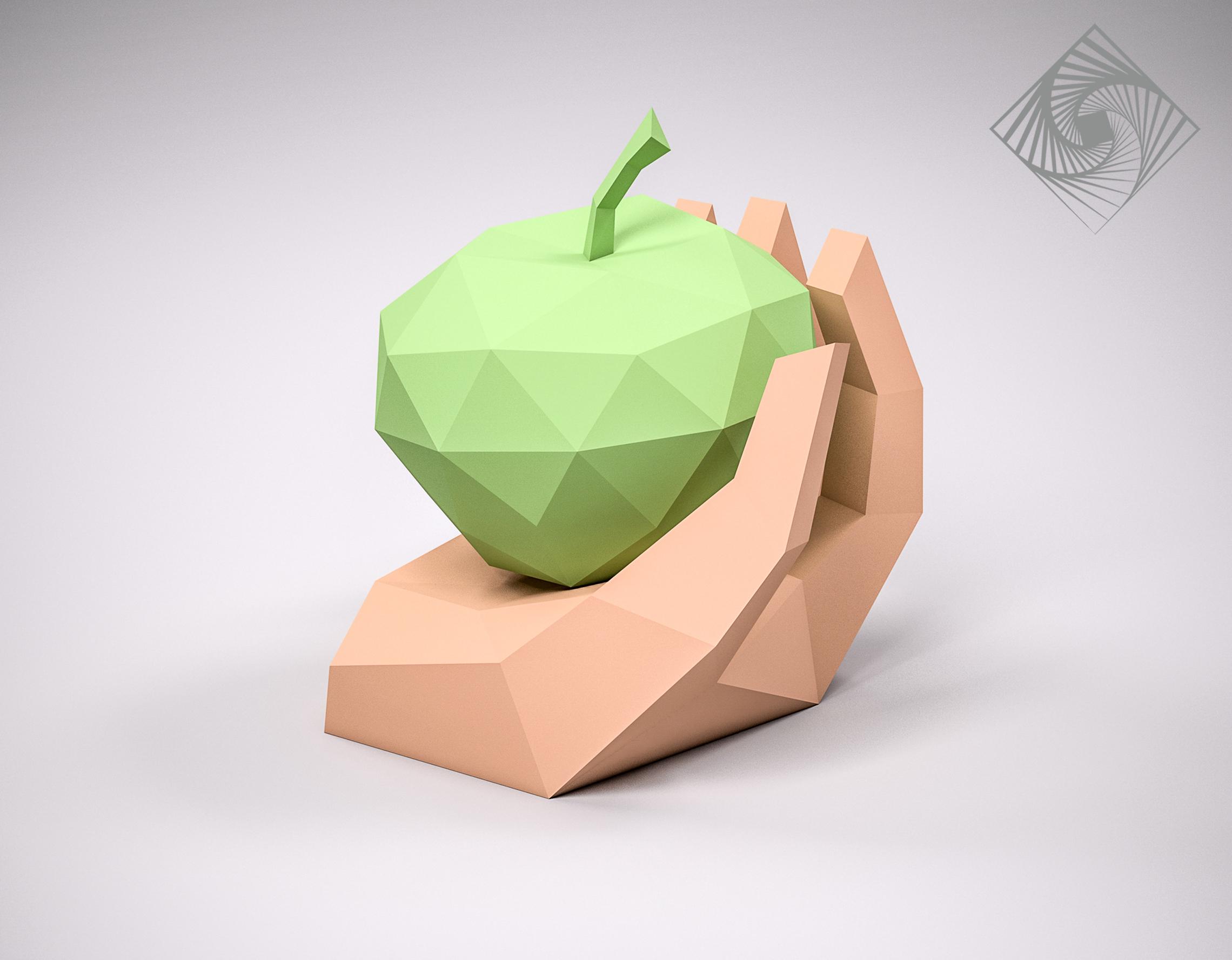3D Paper Hand With Apple Sculpture: DIY Craft Kit (PDF & SVG Files for ...
