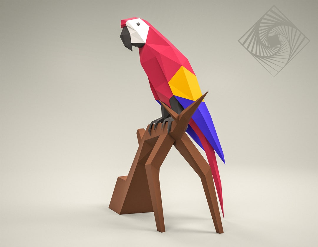 Loro. Plantillas digitales en PDF para esculturas en papel low-poly ...