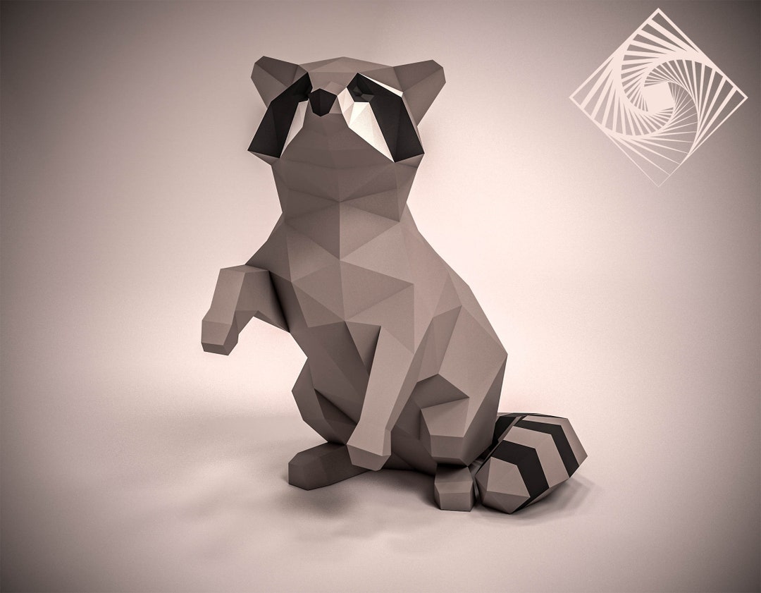 Mapache. Plantillas digitales en PDF para esculturas en papel low-poly ...