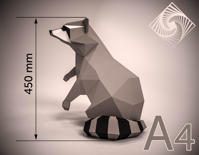 Mapache. Plantillas digitales en PDF para esculturas en papel low-poly ...