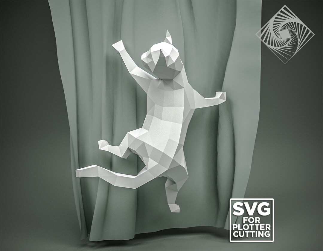 Paper Cat on Curtain DIY Craft Kit: PDF & SVG Templates - Etsy