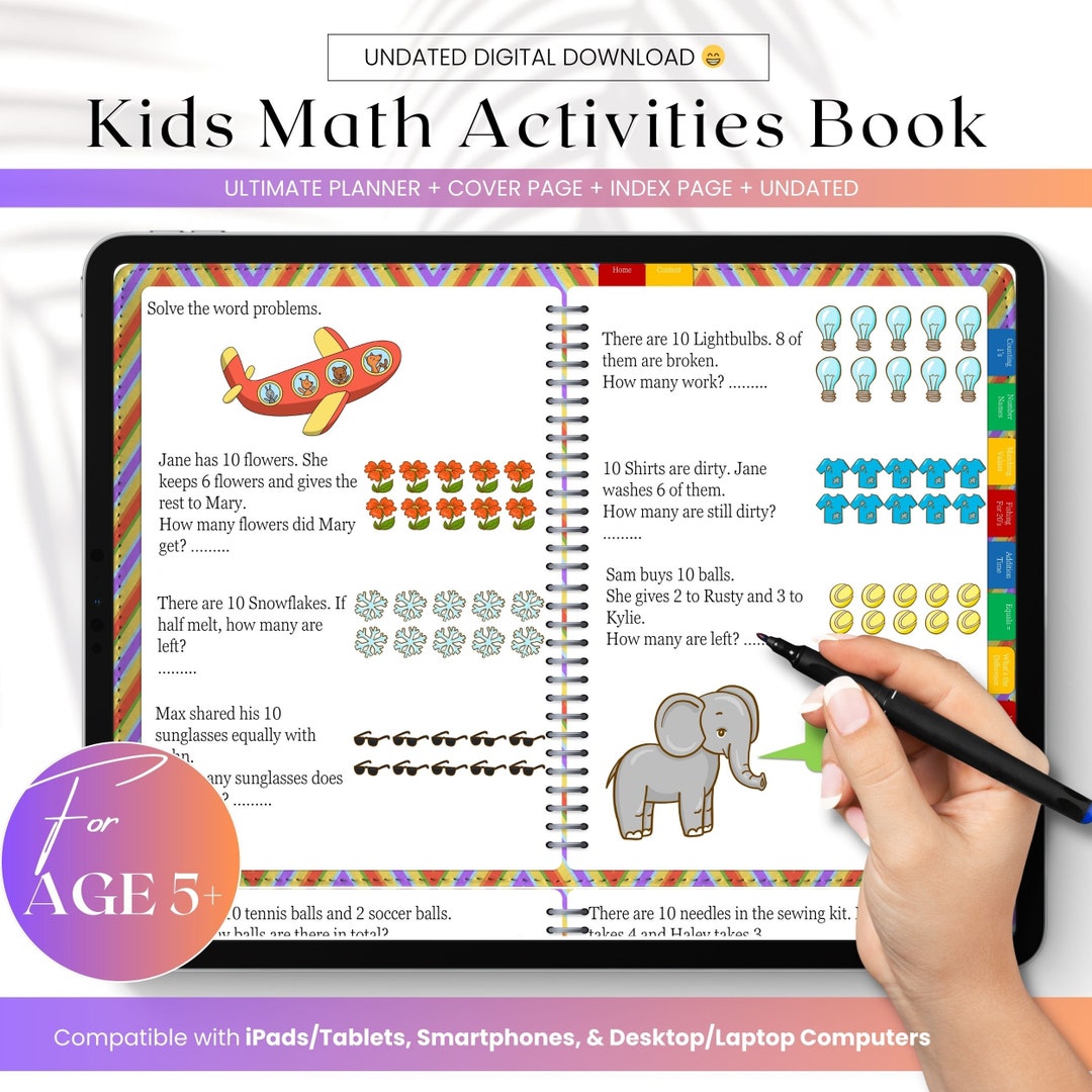 Kids Math Activities Book for Ages 5+, 2023 & 2024 Digital Planner ...